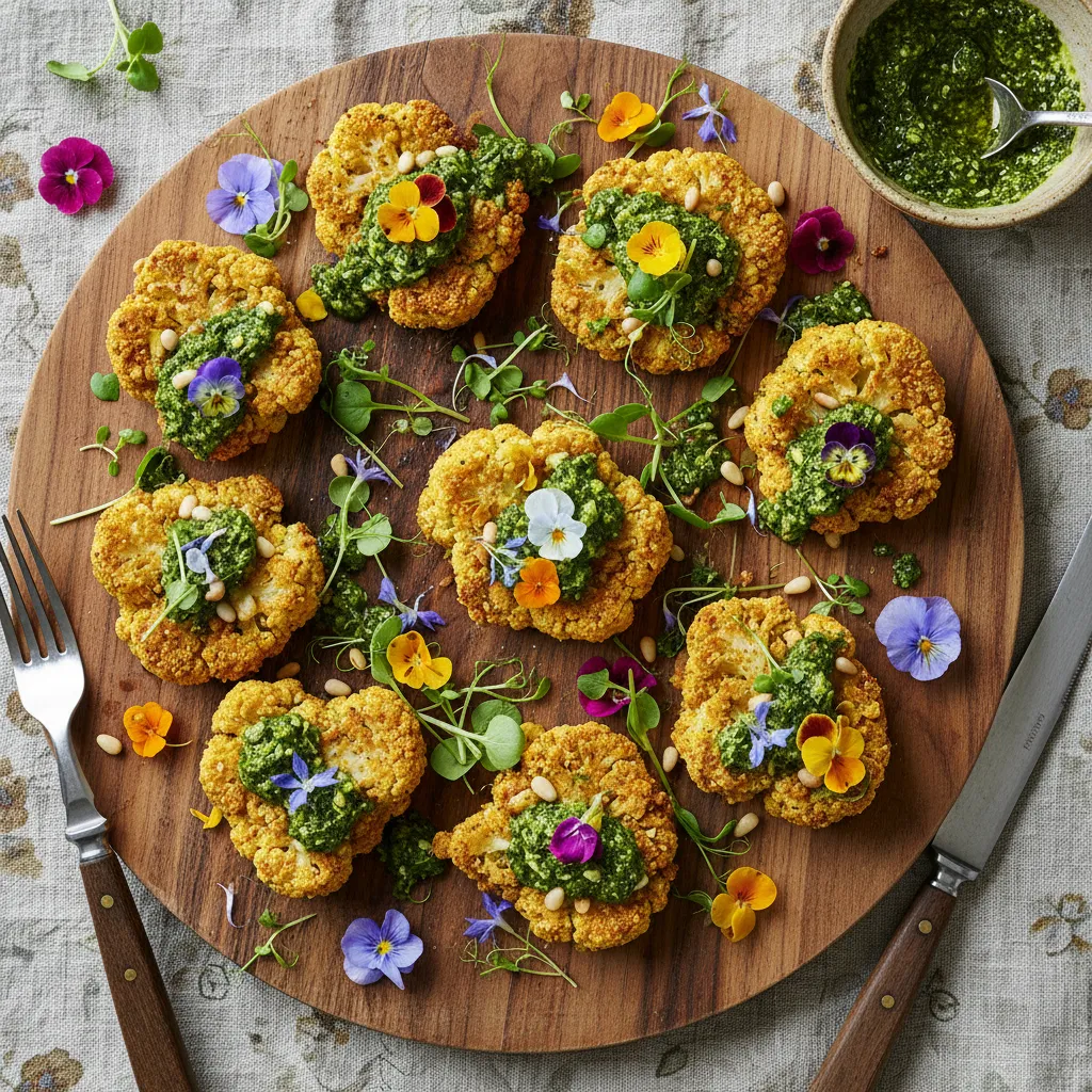 Crispy Cauliflower Bites with Edible Flower Pesto · All Special Recipes