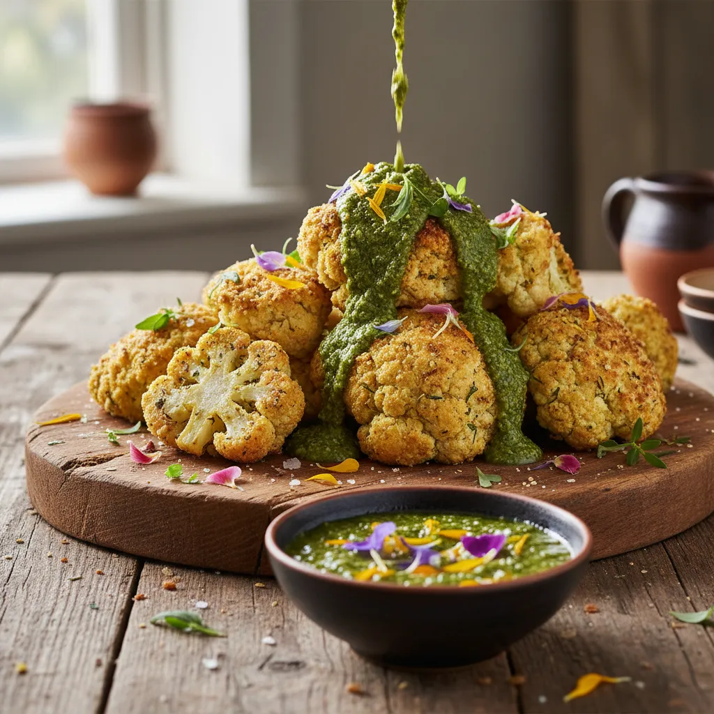 Crispy Cauliflower Bites with Edible Flower Pesto · All Special Recipes