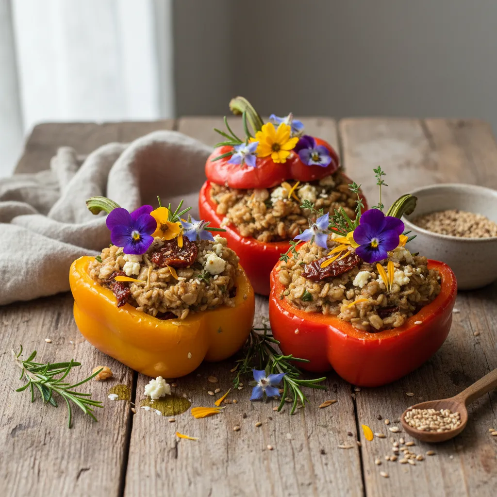 Savory Oats and Edible Flower Stuffed Bell Peppers · All Special Recipes